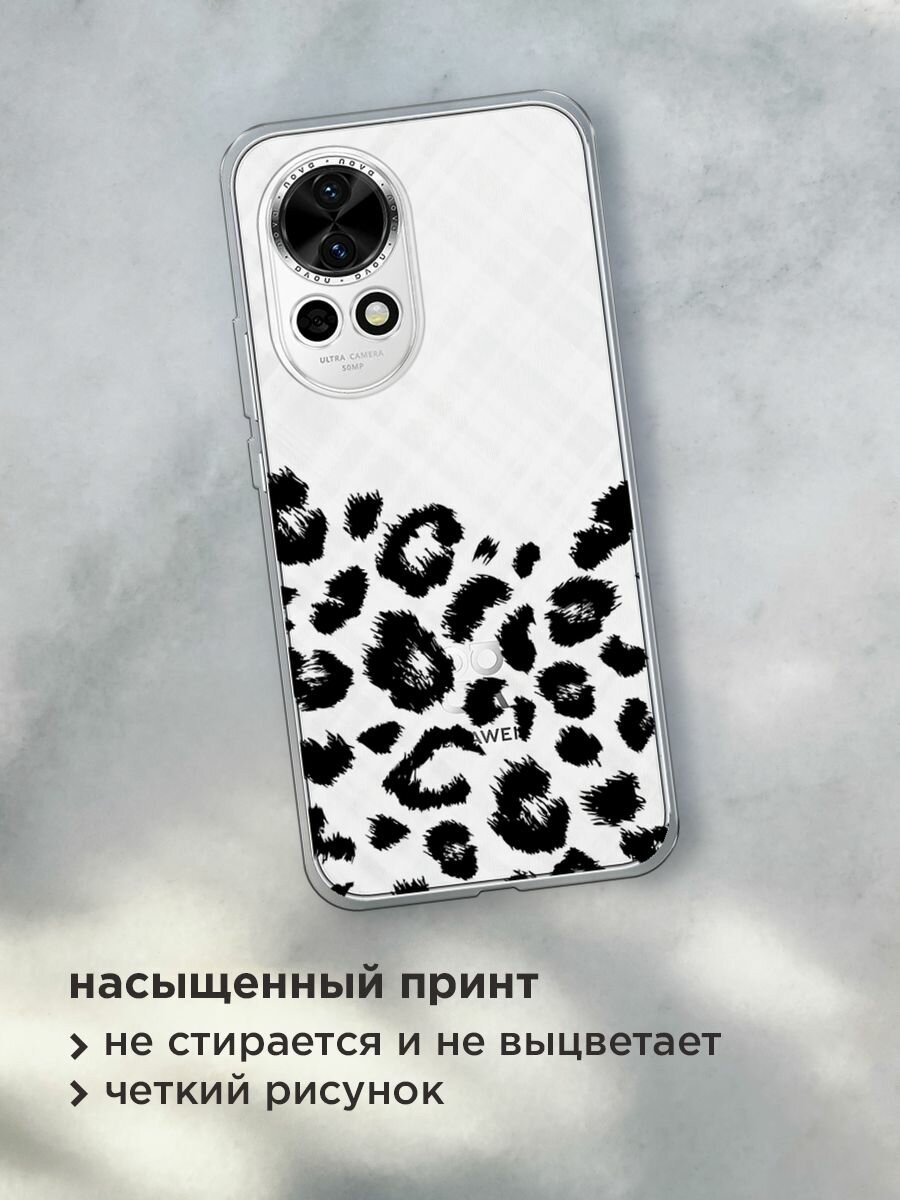 Чехол на Huawei Nova 12/Nova13 / Хуавей Нова 12/Нова 13 с принтом "Окрас леопарда фон черный", прозрачный — фото 1