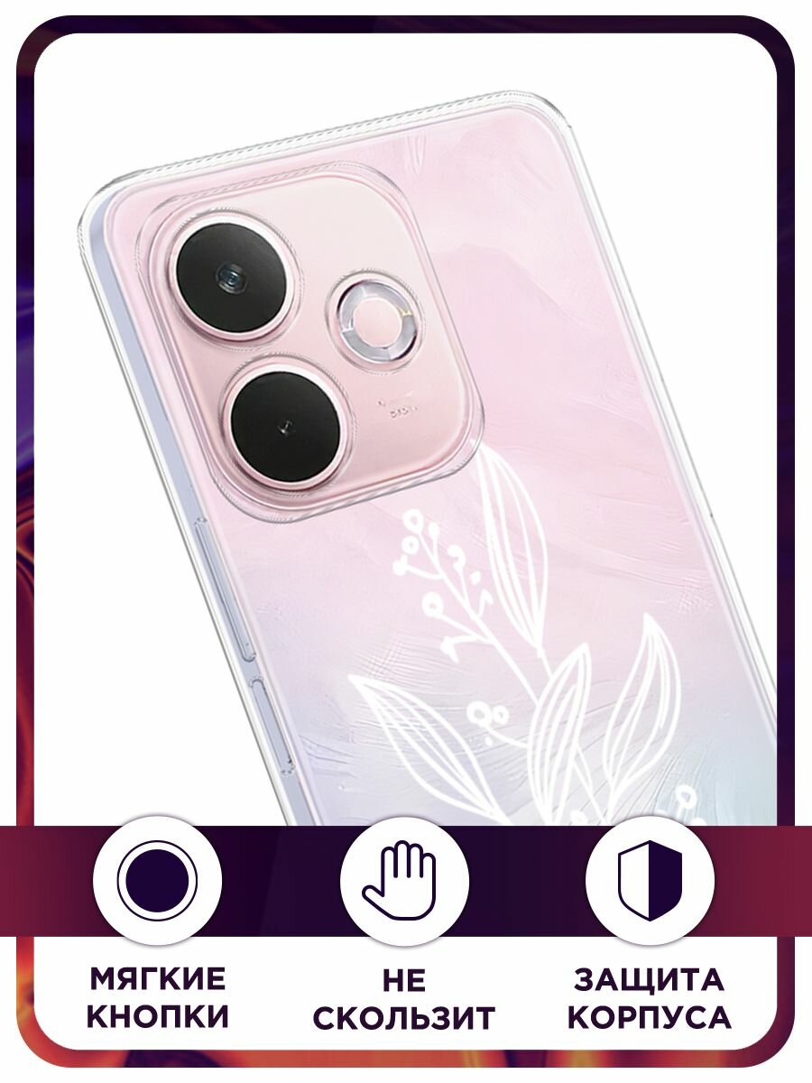 Чехол на Oppo A5 Pro / Оппо А5 Про с принтом "Ветка с листочками и цветами", прозрачный — фото 1