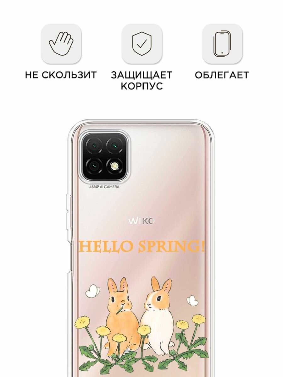 Чехол на Wiko T3 / Вико Т3 с принтом "Весенние кролики", прозрачный — фото 1