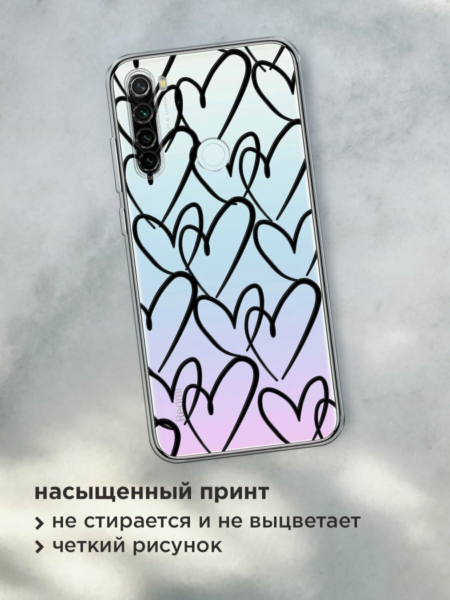 Чехол на Xiaomi Redmi Note 8T / Сяоми Редми Нот 8Т с принтом "Hearts doodle black 1" — фото 1