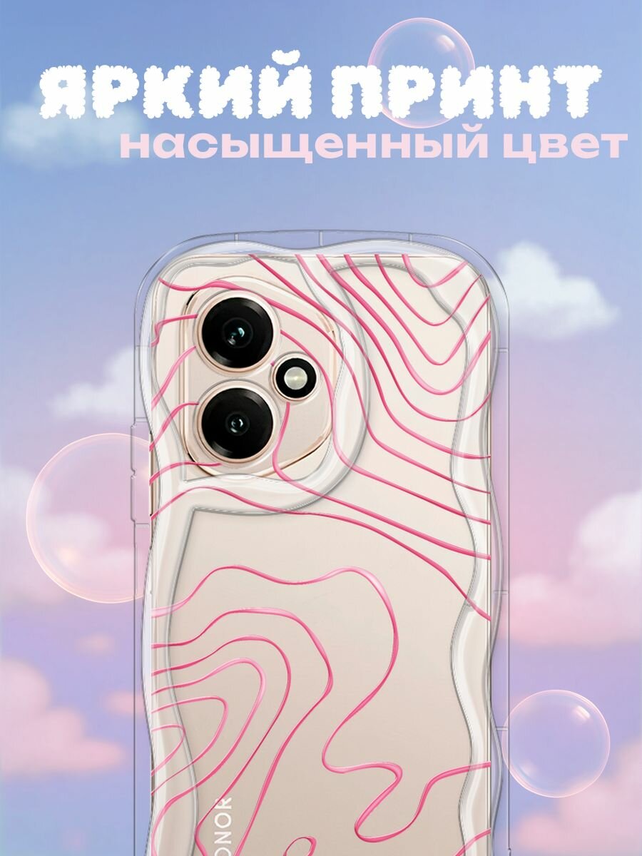 Чехол на Honor 400 / Хонор 400 с принтом Розовые волны, прозрачный — фото 1