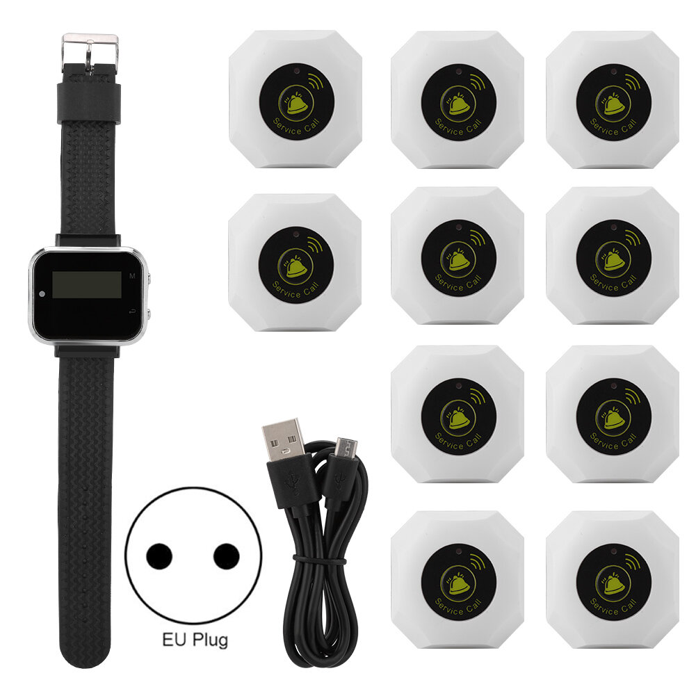 Беспроводной Пейджер Для Сиделки Ресторанная Система Подкачки Смарт-Кнопка Вызова 1 Часы 10 Кнопок