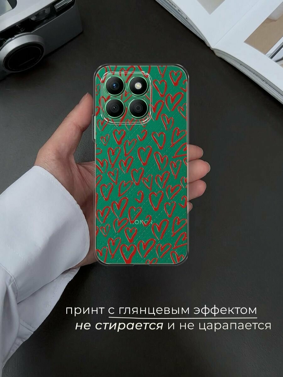 Чехол на Honor X8B / Хонор X8B с принтом "Легкие бордовые сердечки" — фото 1