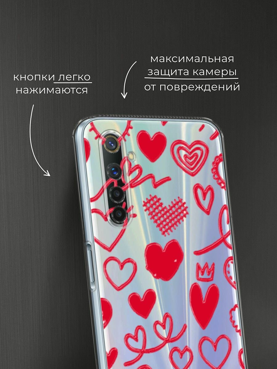 Чехол на Realme 6 / Реалми 6 с принтом "Разные сердечки" — фото 1