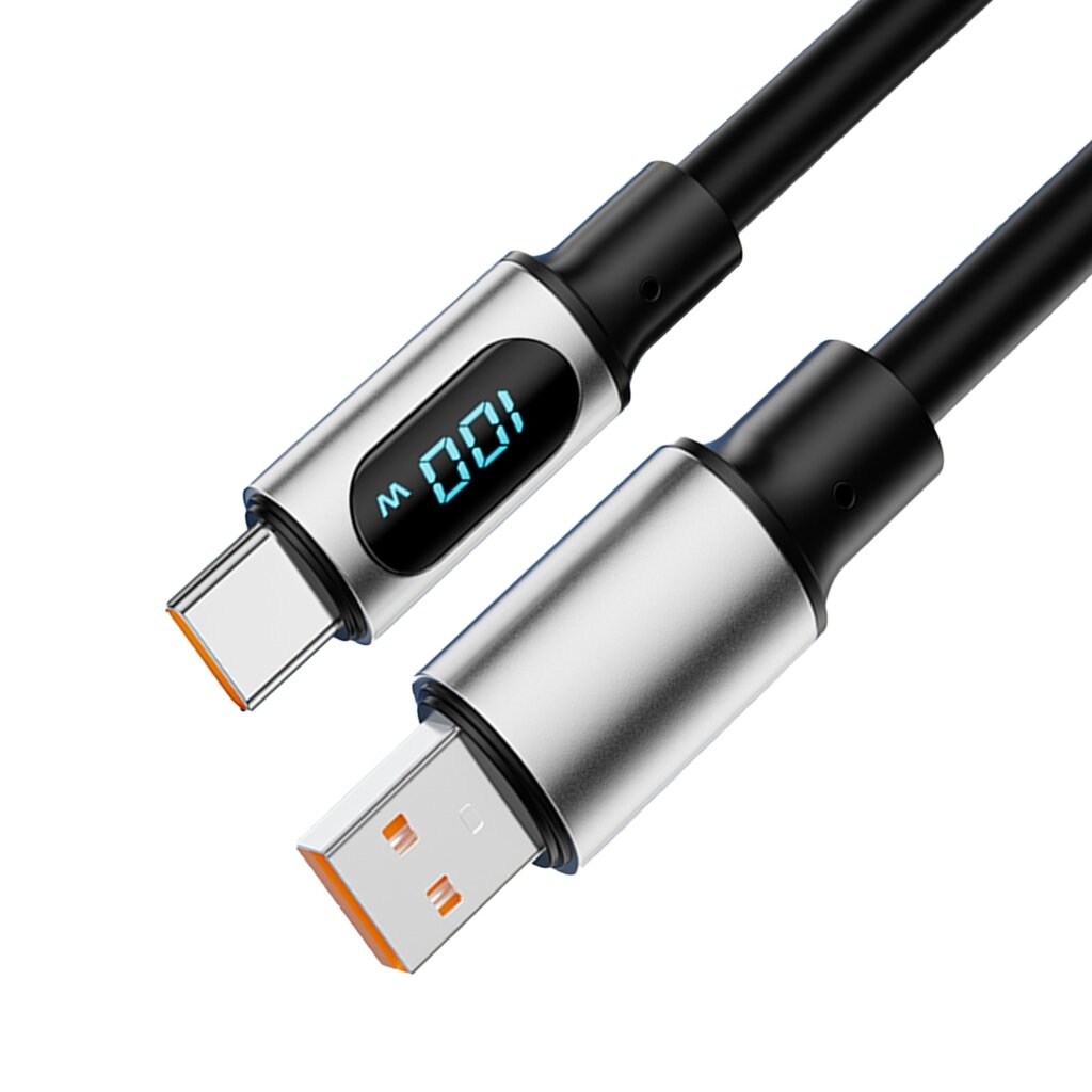 Кабель для передачи данных с цифровым дисплеем реального времени USB C мощностью 100 Вт-1,2 м-серебристый