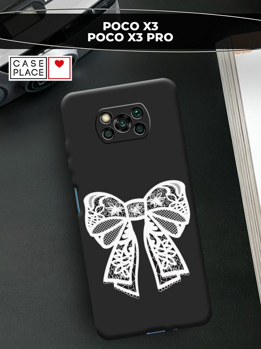 Чехол на Xiaomi Poco X3 / Поко X3/Поко X3 Pro с принтом "Синий полосатый бант 3"