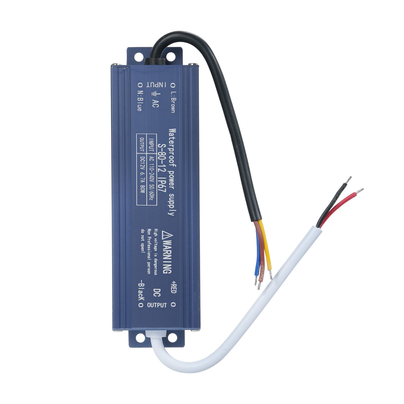Трансформатор адаптер источник питания переключатель LED водонепроницаемый IP67 AC 110V-240V в DC 12V 80W постоянного напряжения для лент светодиодных, наружных световых коробок, вывесок