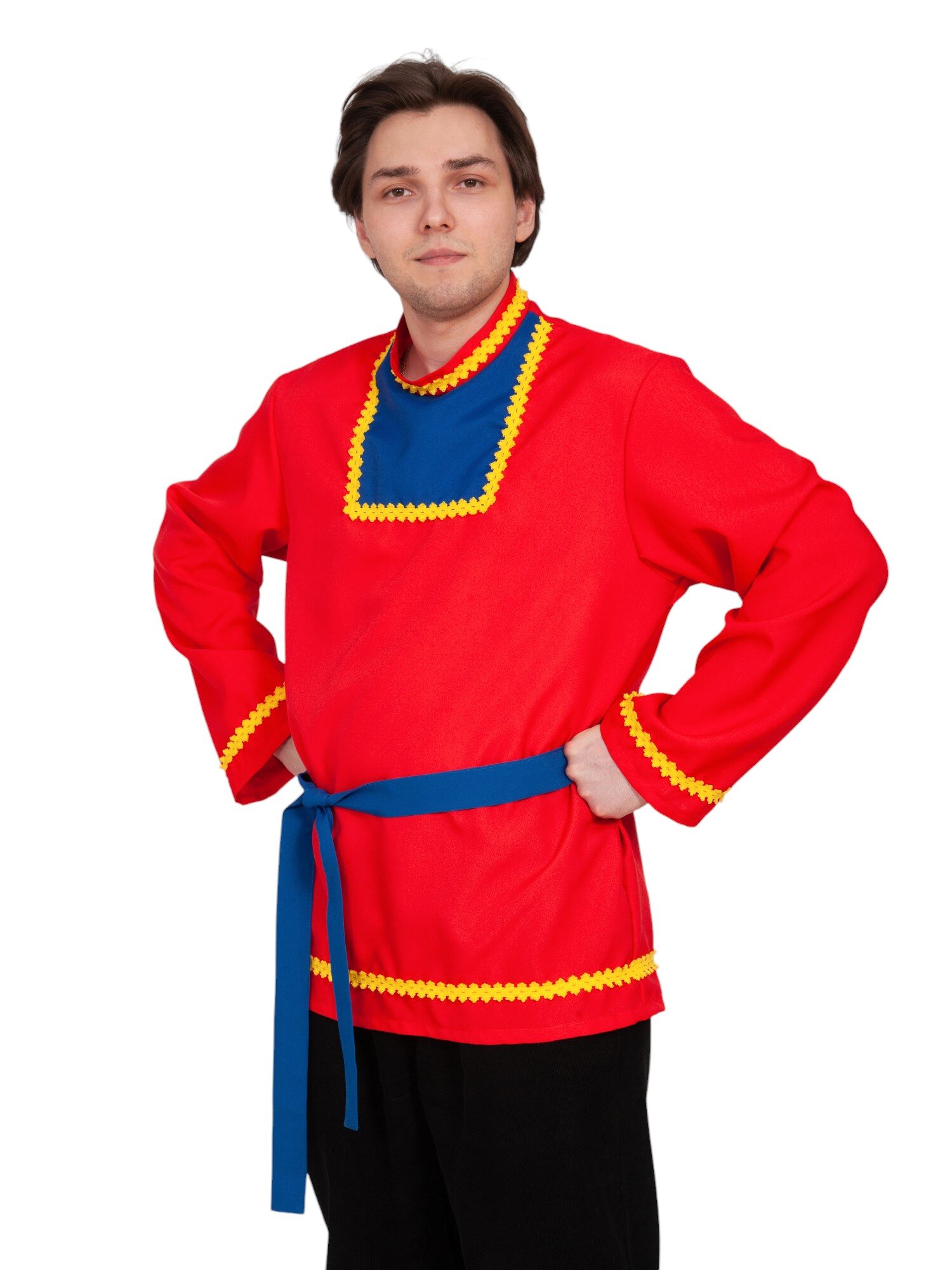 Косоворотка взрослая красная Лайт мужская (48-50) с желтой тесьмой