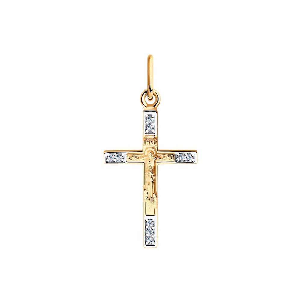 Крестик SOKOLOV, красное золото, 585 проба, родирование