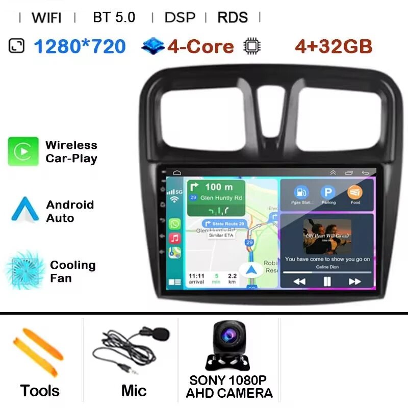 Автомобильный радиоприемник Android 15, мультимедийный плеер для Renault Logan 2 Sandero 2 2012-2022 2 Din GPS Carplay, стерео DVD, головное устройство без DVD 4G-32G 1080P CAM