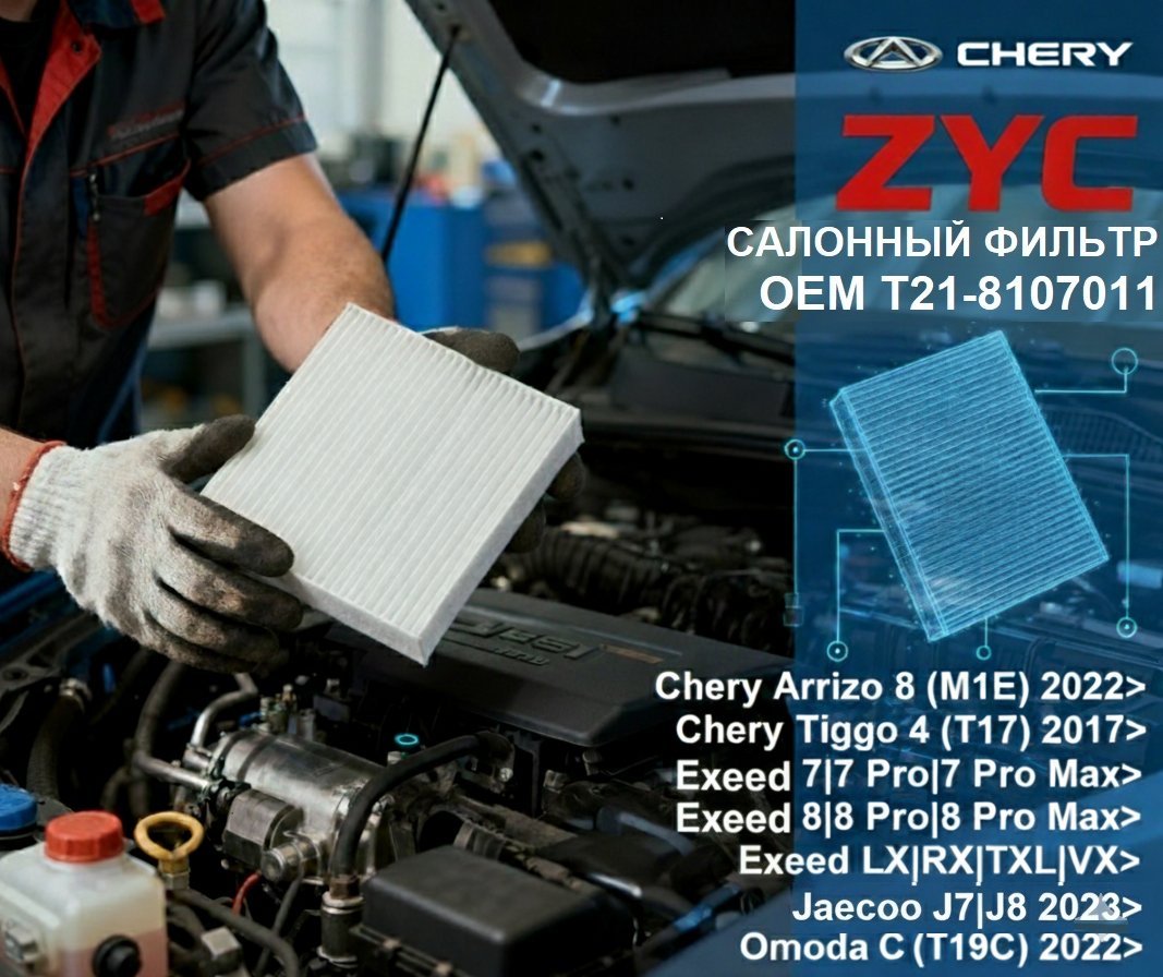 Салонный фильтр ZYC для Чери Тиго Chery Tiggo 4|7|7 Pro|8|8 Pro|9> Exeed> Jaecoo> Omoda C5> Arrizo 8 T21-8107011