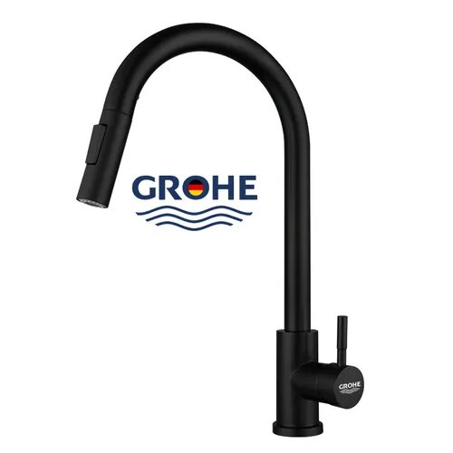 GROHE кухонный выдвижной смеситель для мойки, поворотный кухонный смеситель, черный