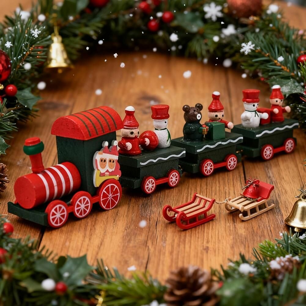 Новогодний поезд деревянный 19,5 см Selecta Christmas, набор из 4 шт