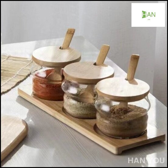 Эксклюзивный набор из трех герметичных банок для специй с бамбуковой ложкой, устойчивых к влаге