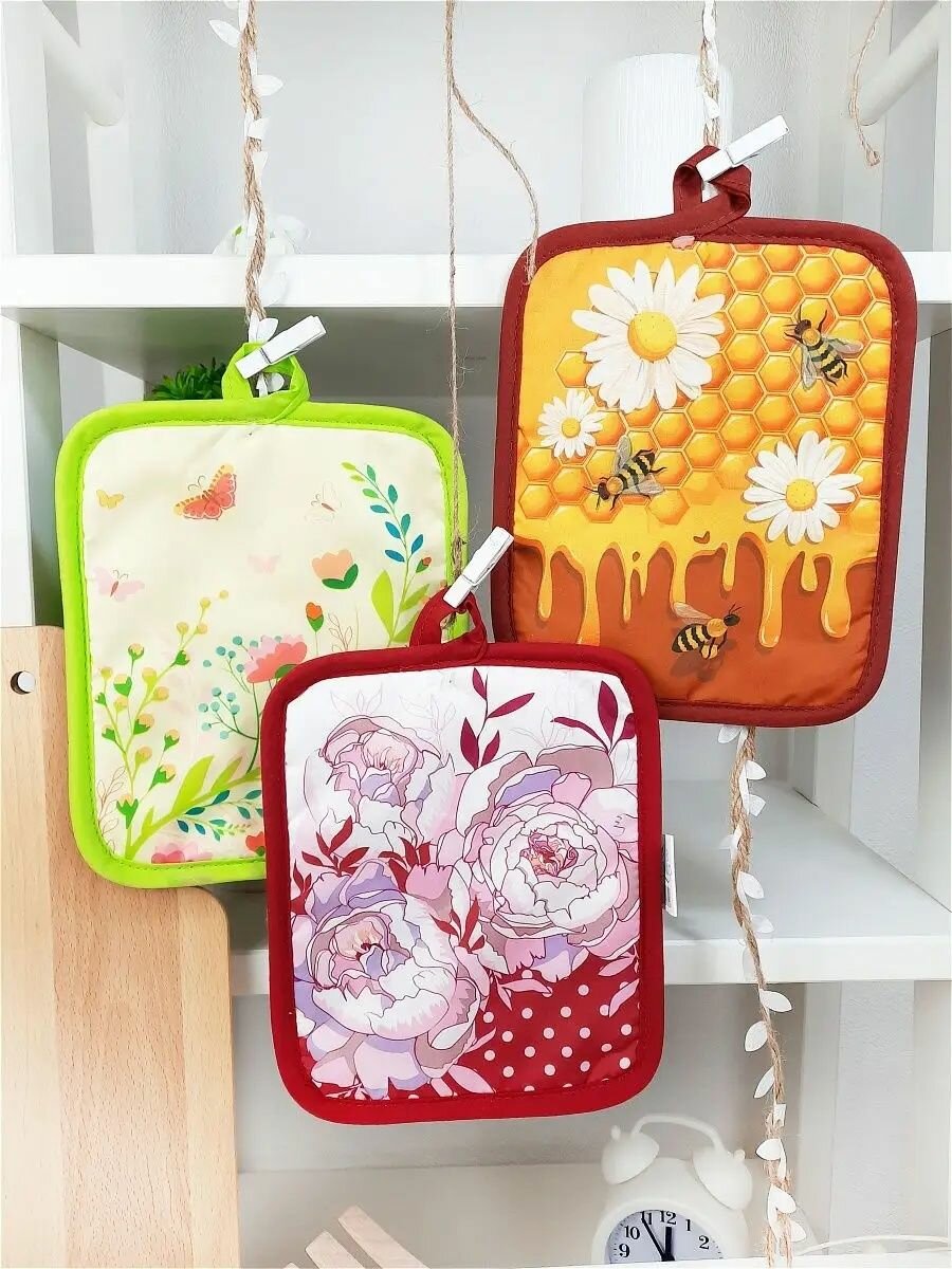 Прихватки для кухни набор, Cherir, 16x19 см, 3 шт.