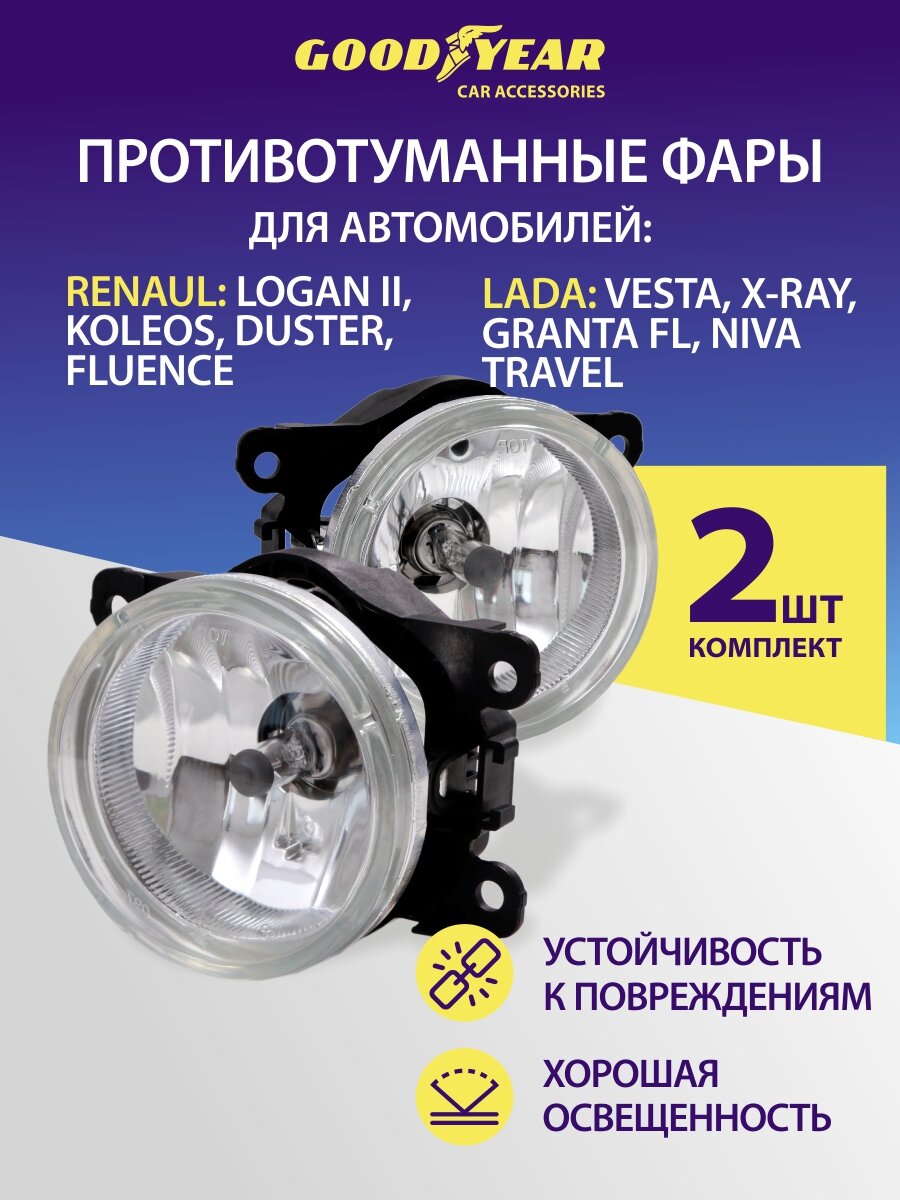 Противотуманные фары (ПТФ) 2шт. для Lada Vesta X-Ray Granta FL; Logan II 2014-н. в. (Koleos, Duster-2015, Fluence)