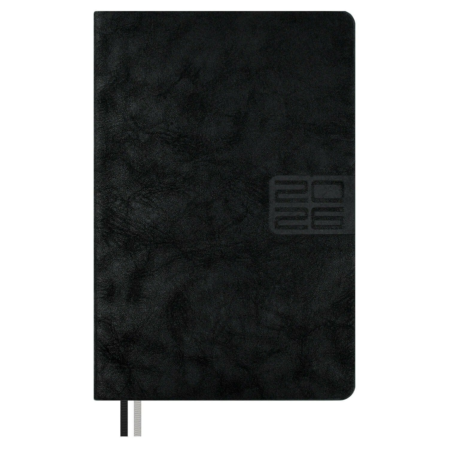 Ежедневник дат. 2026г. А5 176л "Тиволи глосс" черный, кожзам, тв. переплет, блинт. тиснение, офсет, справ. мат-лы, вырубка, закругл. углы, 2 ляссе, инд. уп