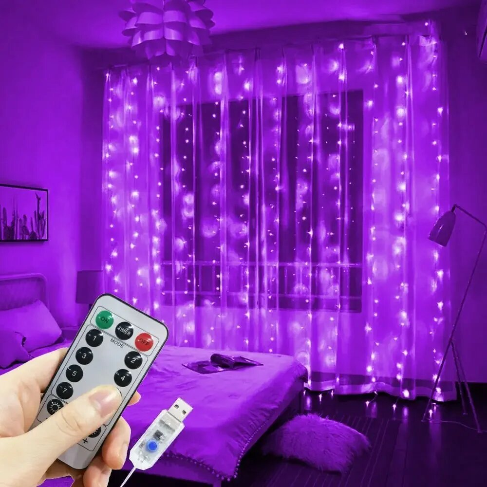 Рождественские гирлянды VZLTXN LED занавес теплый белый 100 светодиодов USB