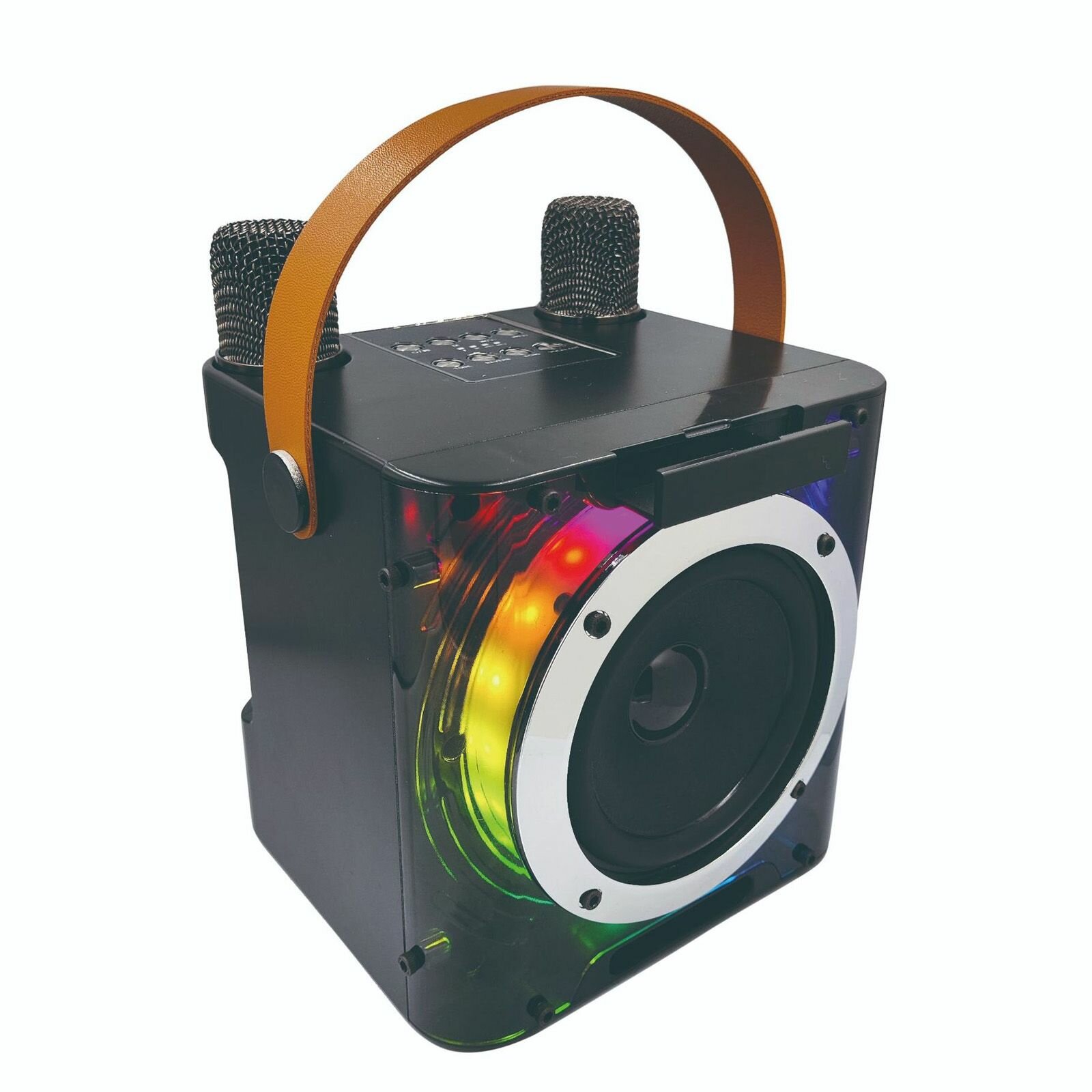 Машина для караоке с 2 беспроводными микрофонами, BT 5.3, 10W динамиком, RGB световыми эффектами, идеальна для домашних вечеринок и пикников