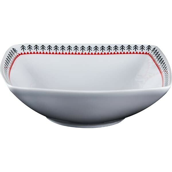 Салатник «Мезень» Принц Веточка квадратный, фарфор, 300 мл, белый, красный (Башкирскии фарфор)