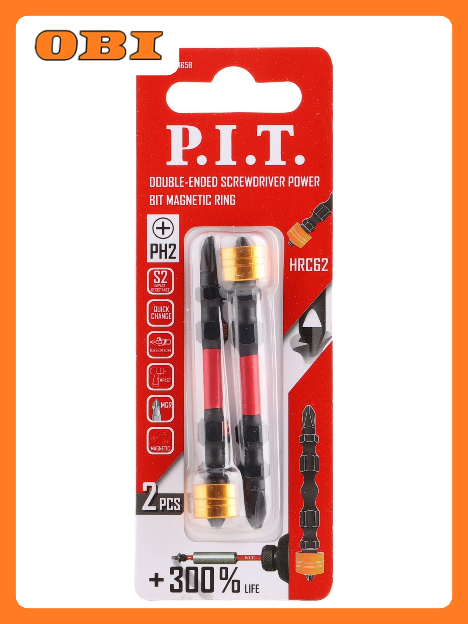 Бита P.I.T. ASDR03-065B, магнитная, двусторонняя, крестообразная, 2 шт