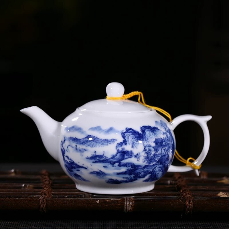 Керамический чайник, цельный, из сине-белого фарфора Цзиндэчжэнь, для кунг-фу чая, одиночный, бытовой, маленький