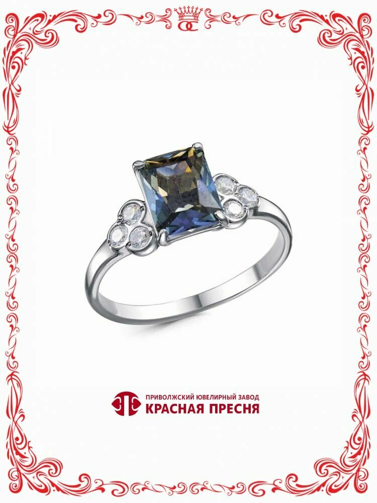 Кольцо, серебро, 925 проба, платинирование, фианит