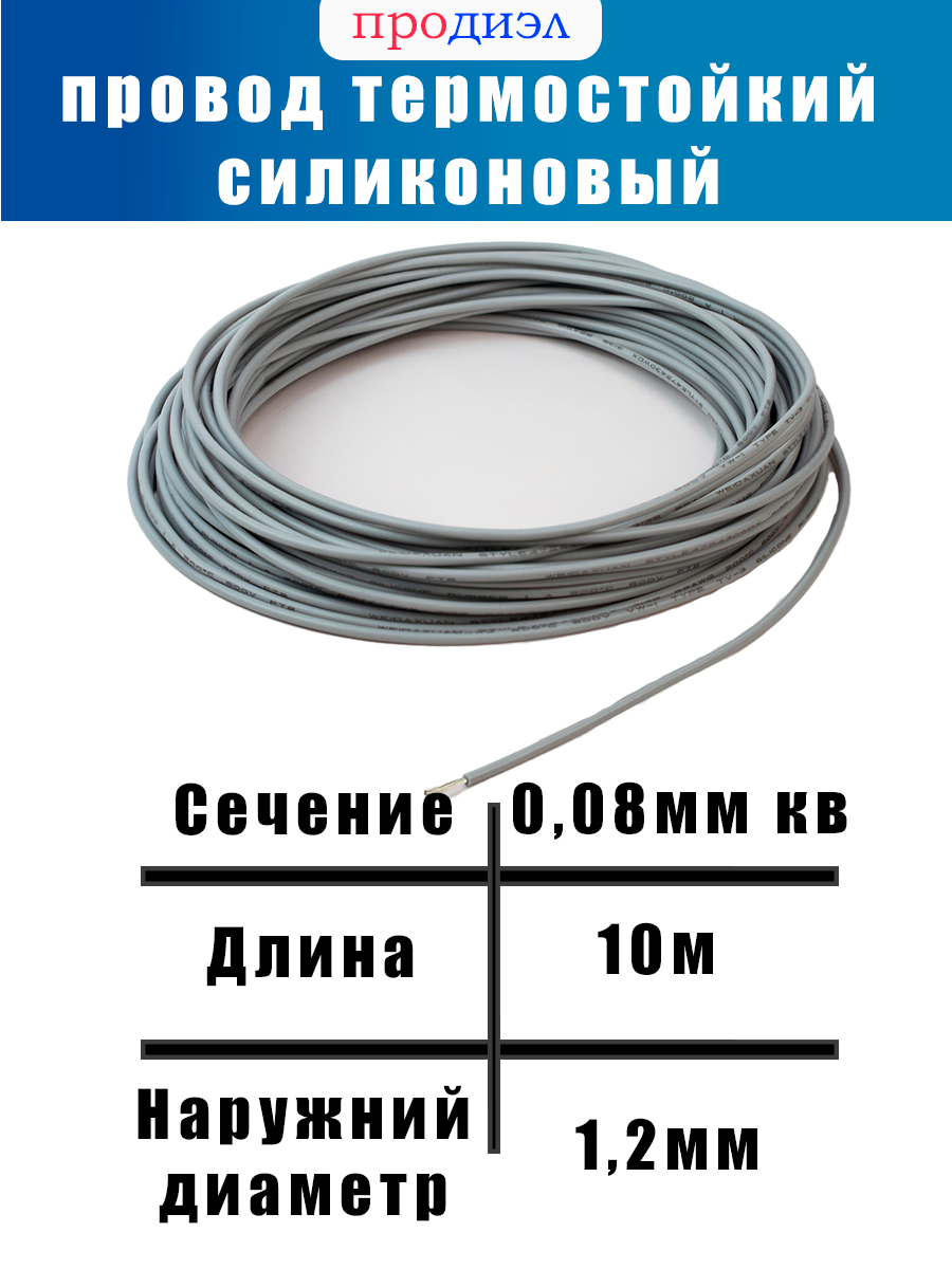 Провод силиконовый 28AWG, 0,08 мм кв, длина 10 м, луженая медь, серый