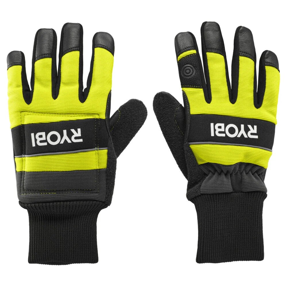 Перчатки Ryobi RAC258S 5132005709, козья кожа, защита от механических повреждений, черный/желтый — фото 1