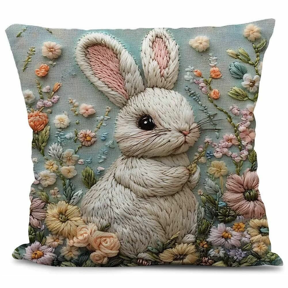 Подушка с 3D-эффектом и принтом в виде кролика и цветов 45x45 см, украшение для дома