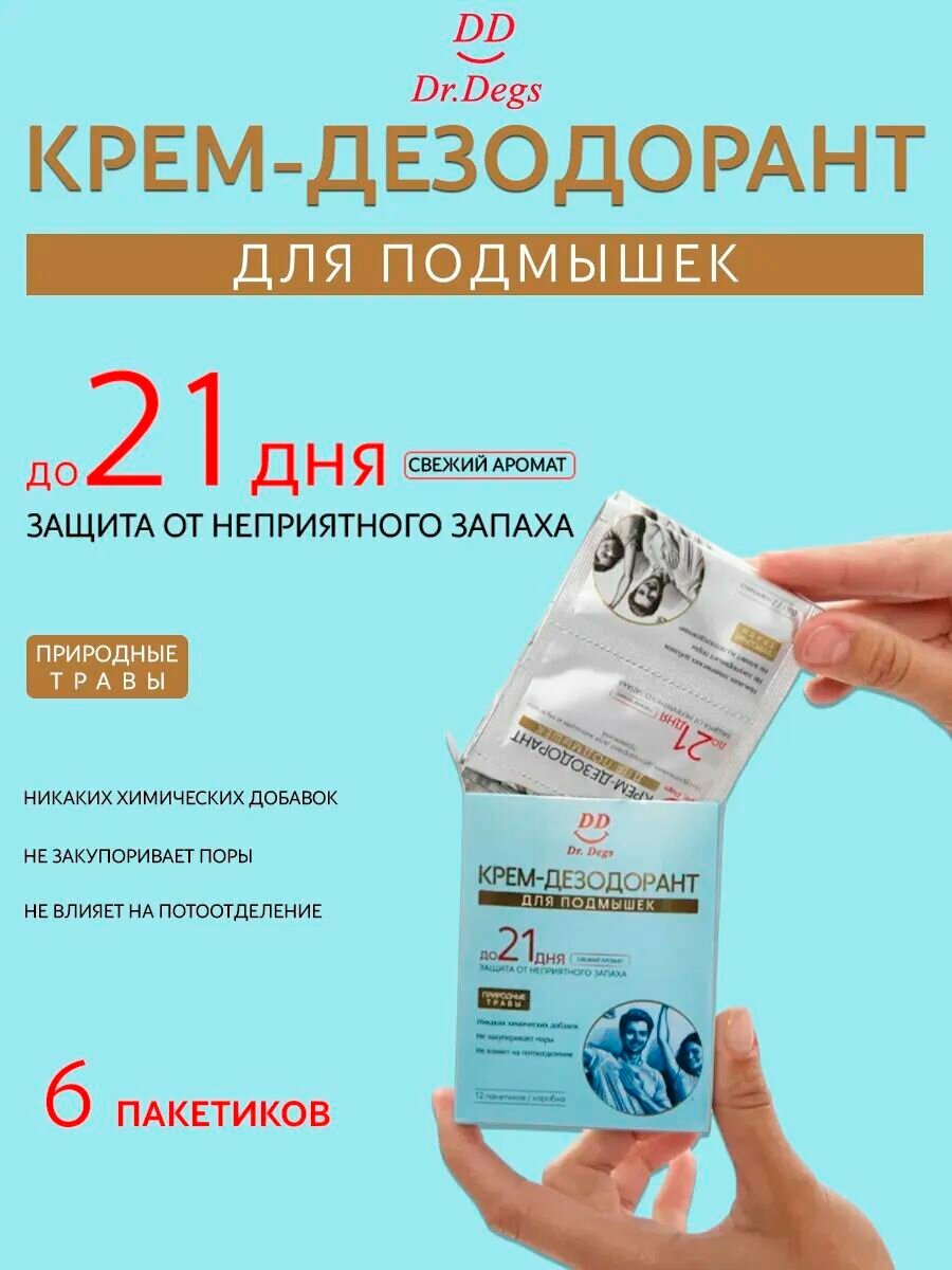Антибактериальный Дезодорант Dr. Degs от запаха пота, 6 пакетиков