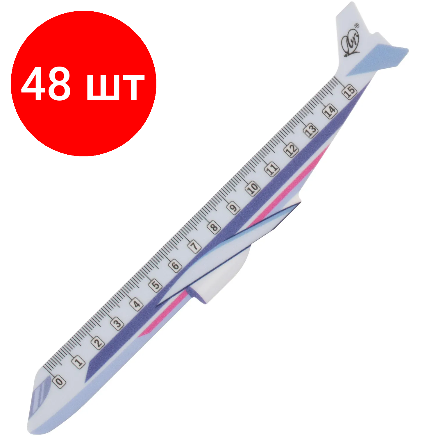 Комплект 48 штук, Линейка фигурная Самолет 34С 2264-08