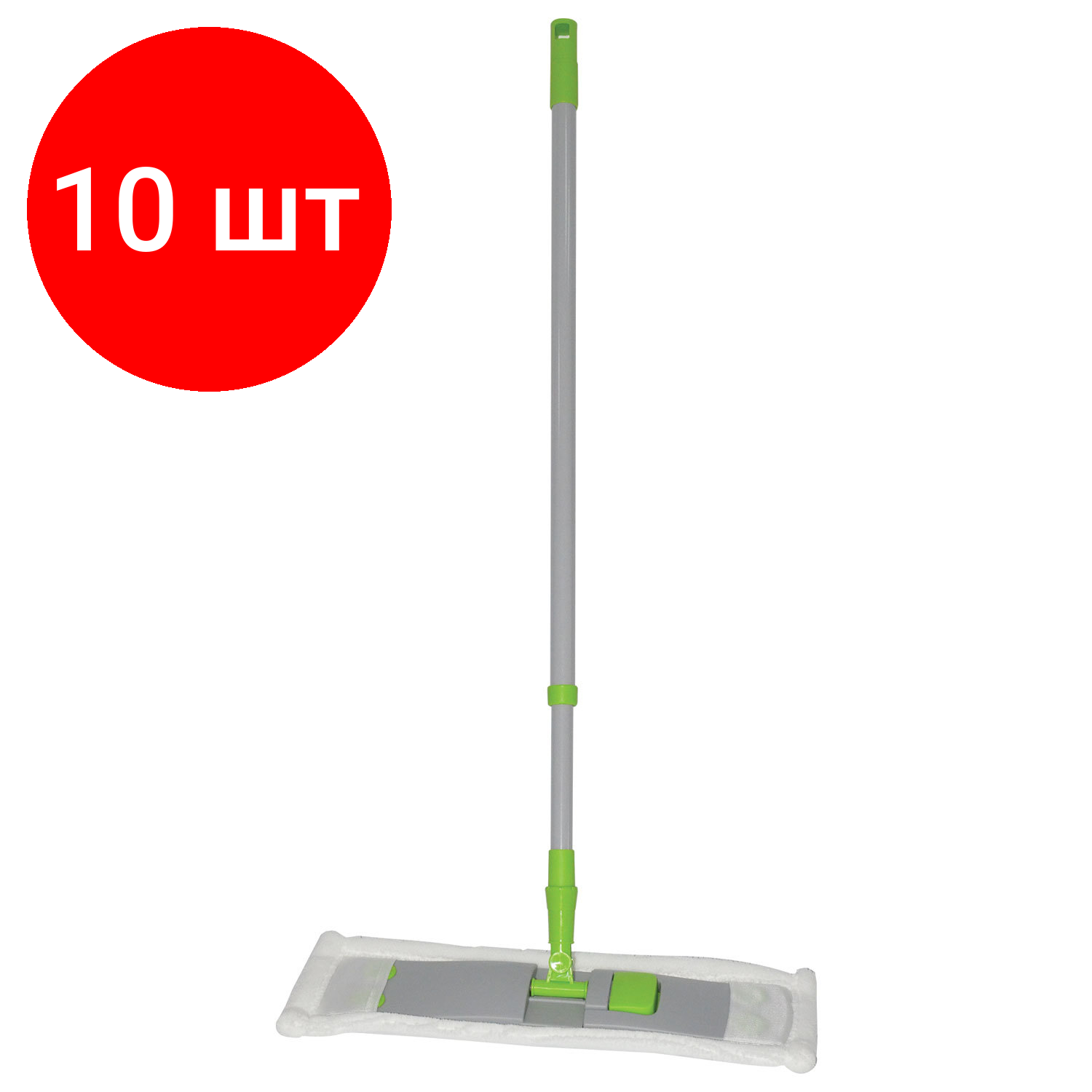 Комплект 10 шт, Швабра с флаундером 40 см, телескопический черенок 120 см, резьба 1.6 см, микрофибра (тип К), любаша, 605028