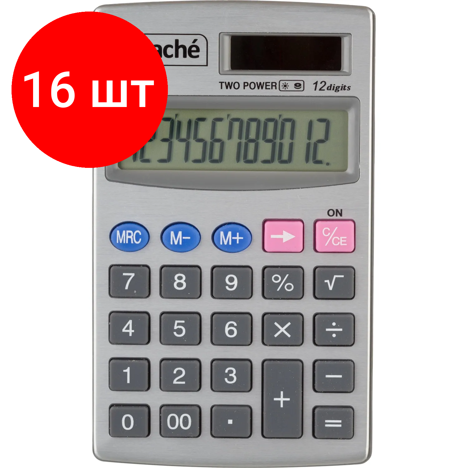 Комплект 16 штук, Калькулятор карманный Attache ATC-333-12P 12-ти разрядный серебристый