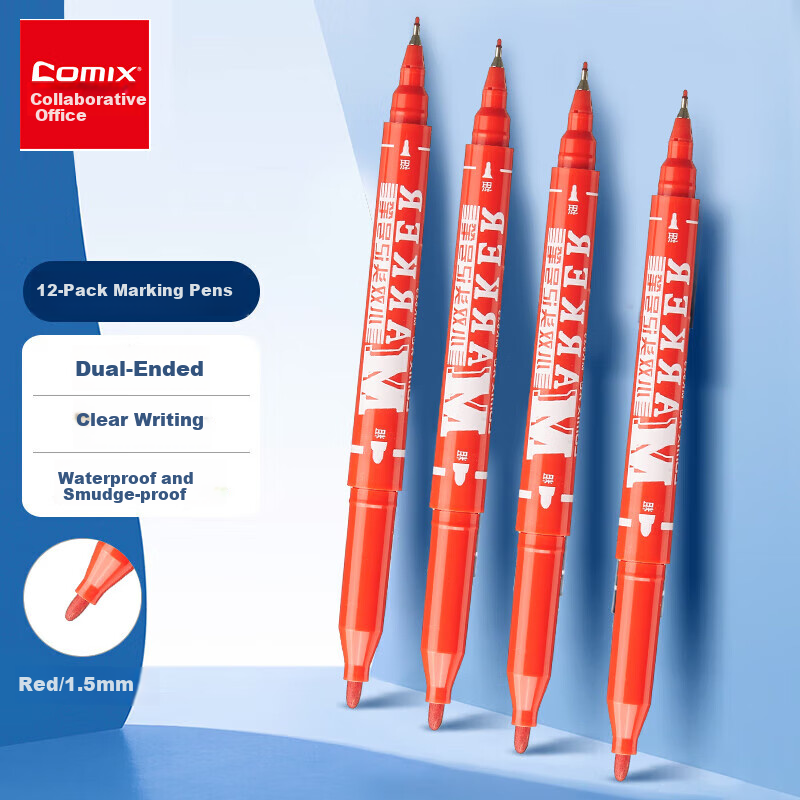 COMIX (Comix) Dual Tip Marker Pen/Drawing Pen/Logistics Oil Pen/Line Width 0.5-1.5mm/Red 12pcs/box MK833