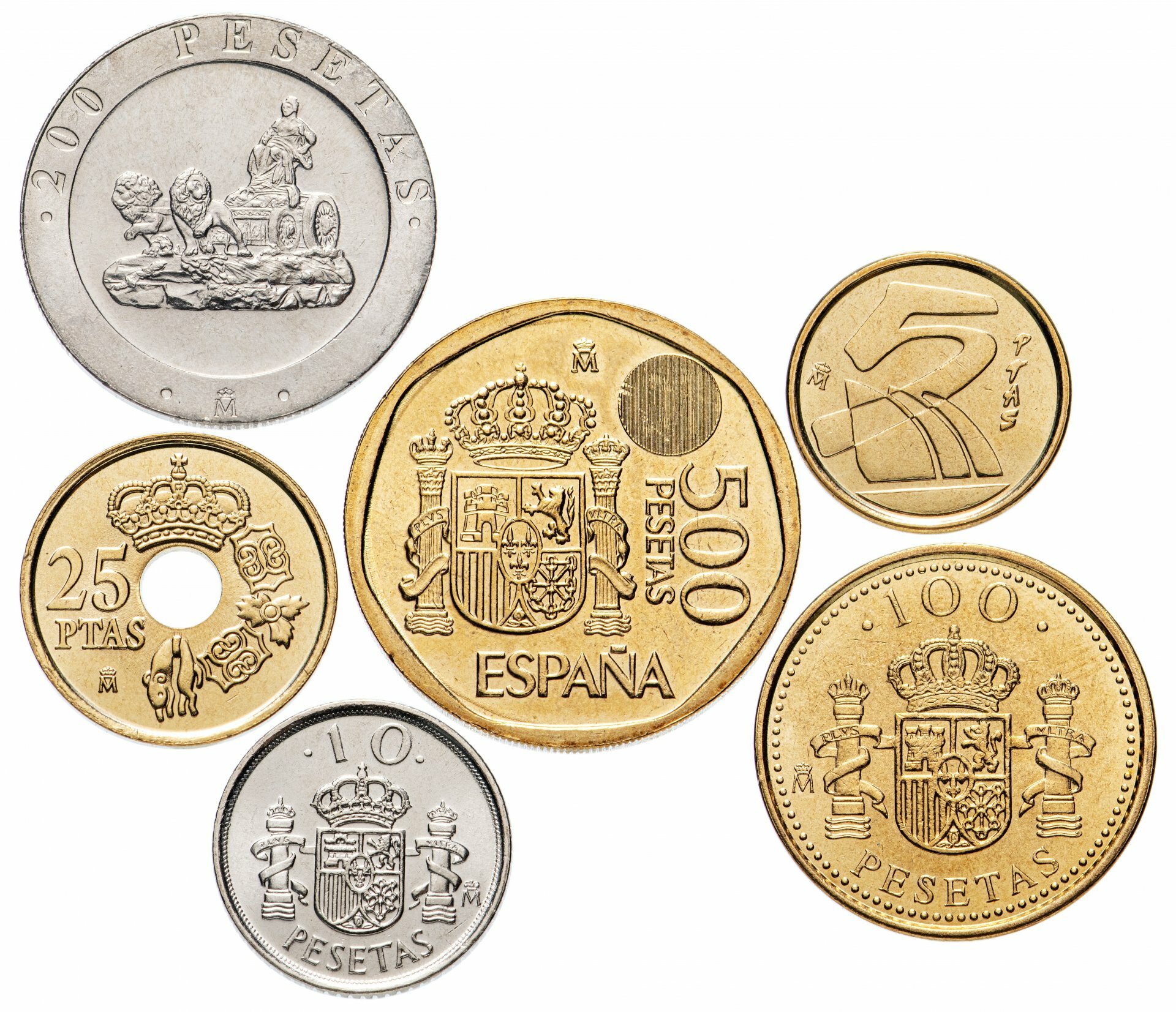 Испания набор монет 1990-2001 6 шт , Бронза, в сохранности UNC