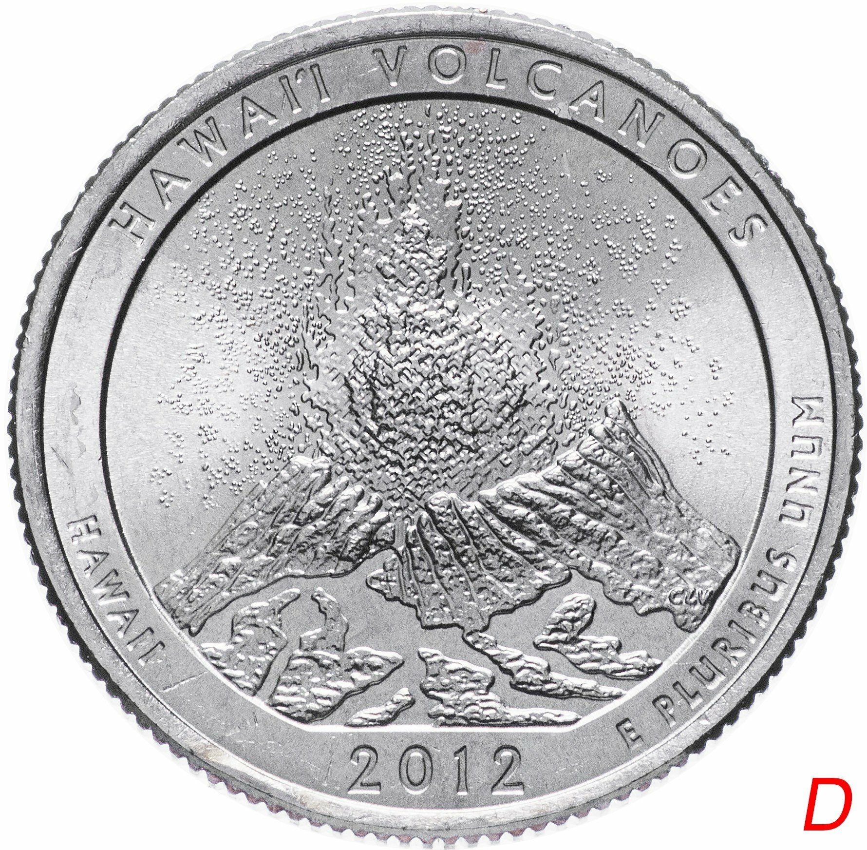 США 1/4 доллара 25 центов, квотер 2012 D — "Гавайский национальный парк вулканов" 14-й парк, Мельхиор медь-никель, в сохранности UNC