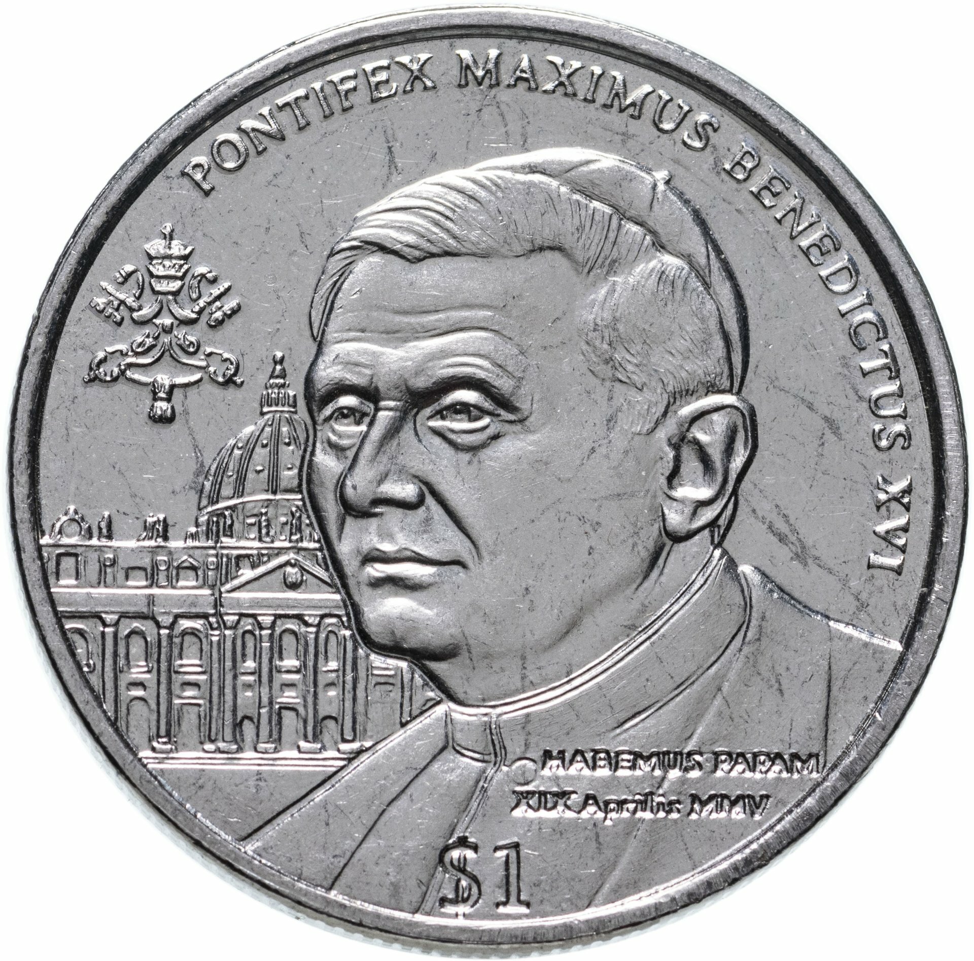 Сьерра-Леоне 1 доллар dollar 2005 "Бенедикт XVI", Мельхиор медь-никель, в сохранности UNC