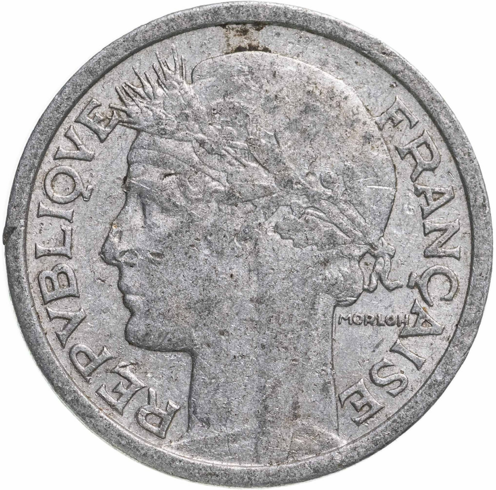 Франция 1 франк franc 1946, Алюминий, в сохранности VF