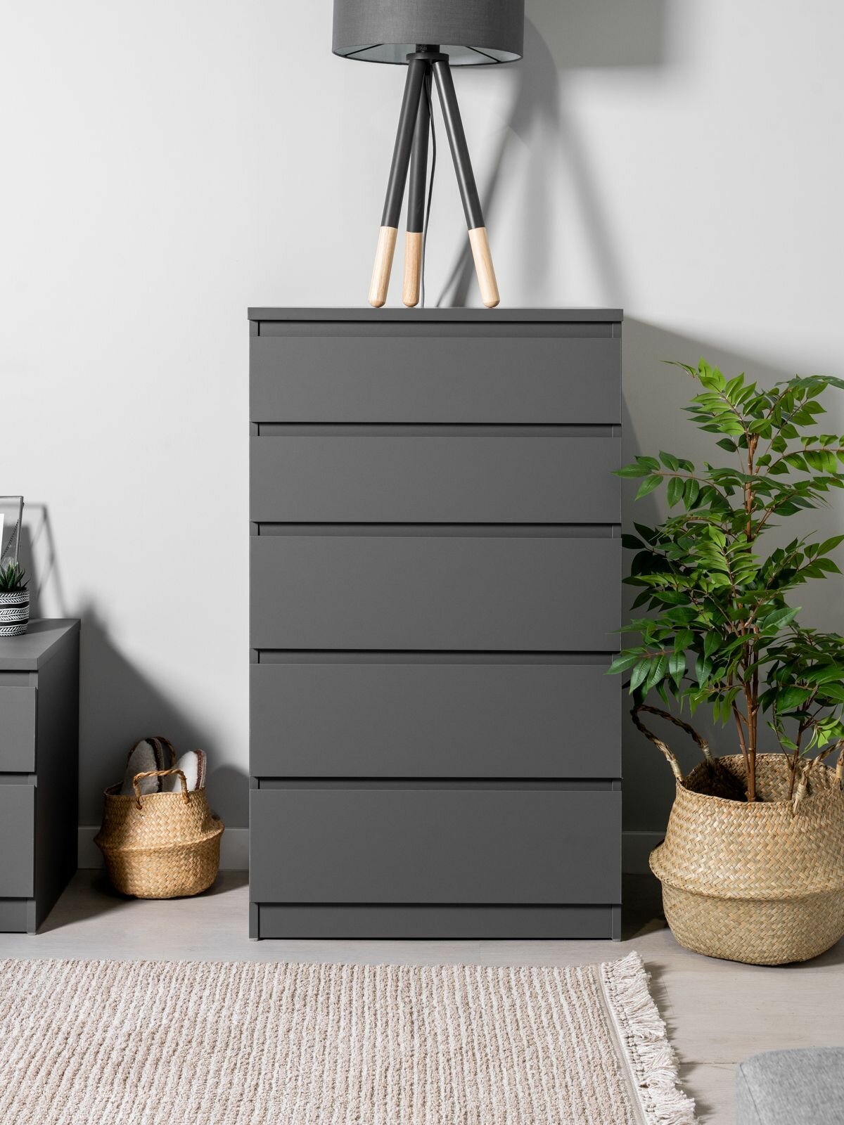 Комод Кастор, 5 ящиков, 65х40х112 см, серый, ГУД лакк