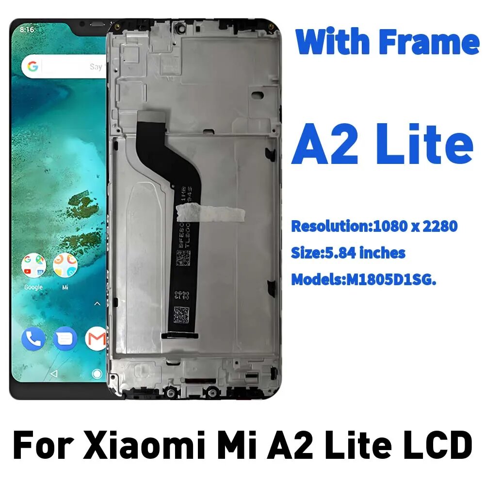Оригинальный ЖК-дисплей 5,84 дюйма для Xiaomi Mi A2 Lite Redmi 6 Pro, сенсорный A2 Lite Black Frame