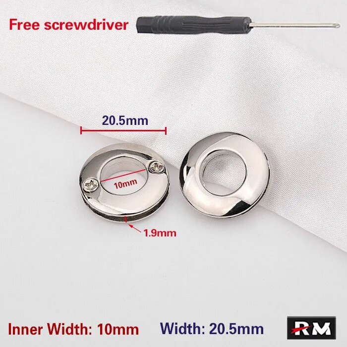 Люверсы с винтом, Аксессуары для сумки из сплава, Застежка, Его также можно использовать для украшения одежды, обуви и головных уборов, Внешний диаметр 20.5 мм, серебристый, 2 шт