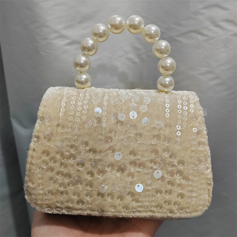 Детская новая осенне-зимняя шерстяная сумка с жемчугом, модная сумка в стиле Chanel, монетница, сумка через плечо с цепочкой