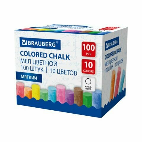 6 шт. Мел цветной круглый мягкий, комплект 100 штук, BRAUBERG, 272769