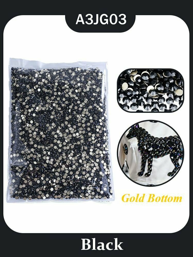 14400 штук Jet black стразы SS20 Gold Base Высококачественные холодные стразы для маникюра и украшения одежды без термического восстановления