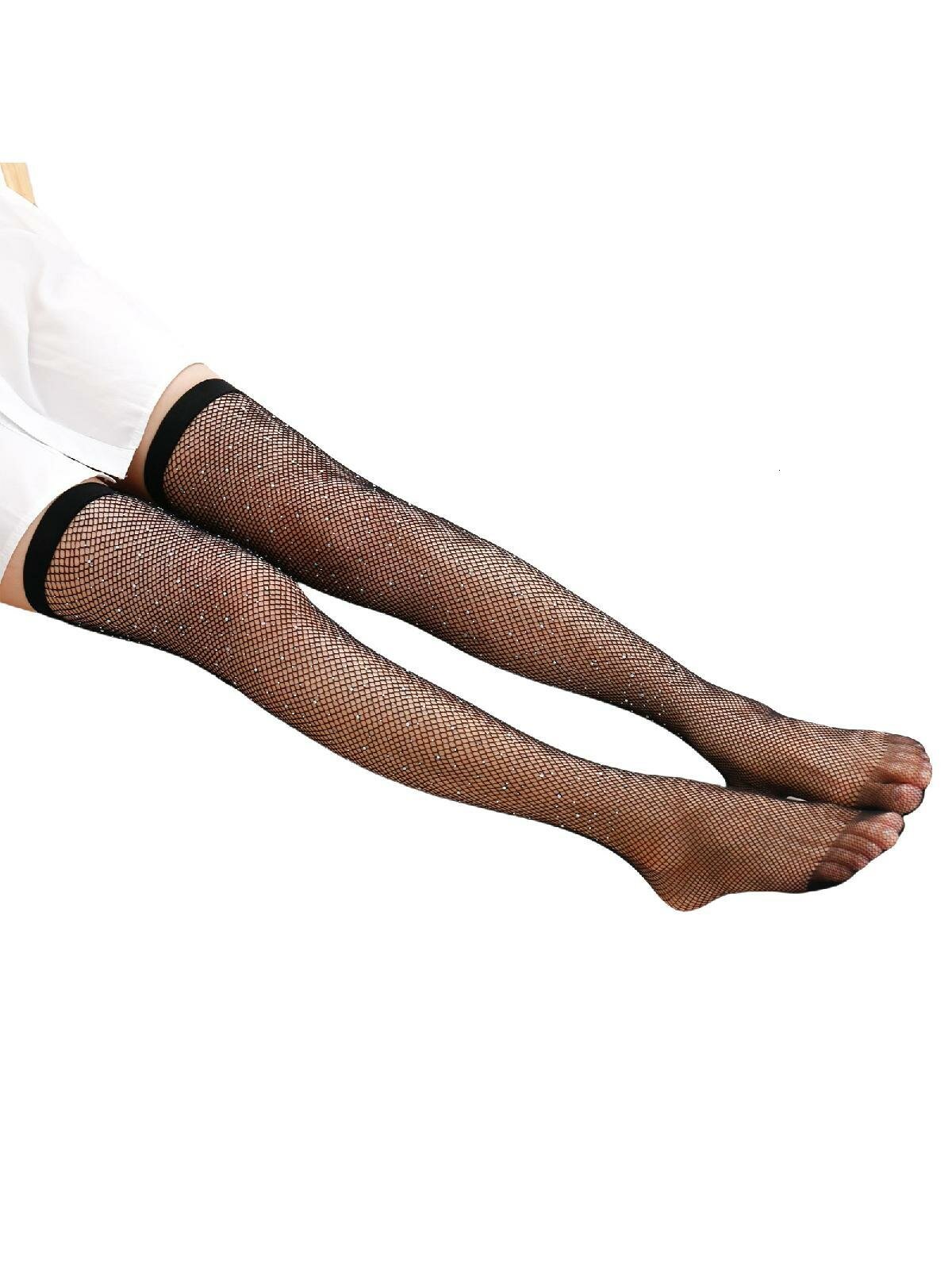 Женские блестящие сетчатые гольфы, Черный