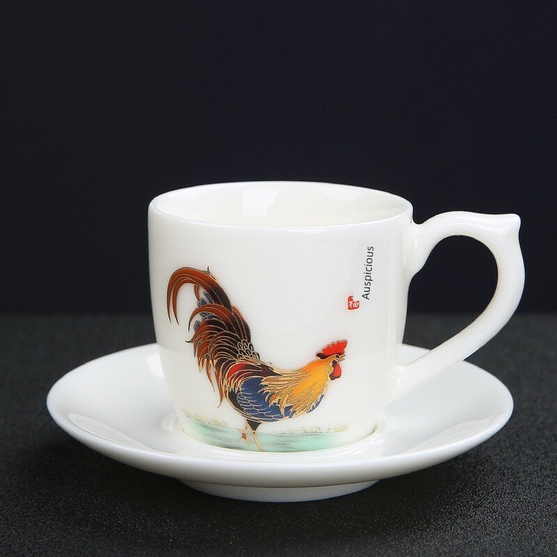 Чайная чашка из белого фарфора Дехуа в форме петуха, мастерская чашка, керамическая чашка для кунг-фу с ручкой, чайная