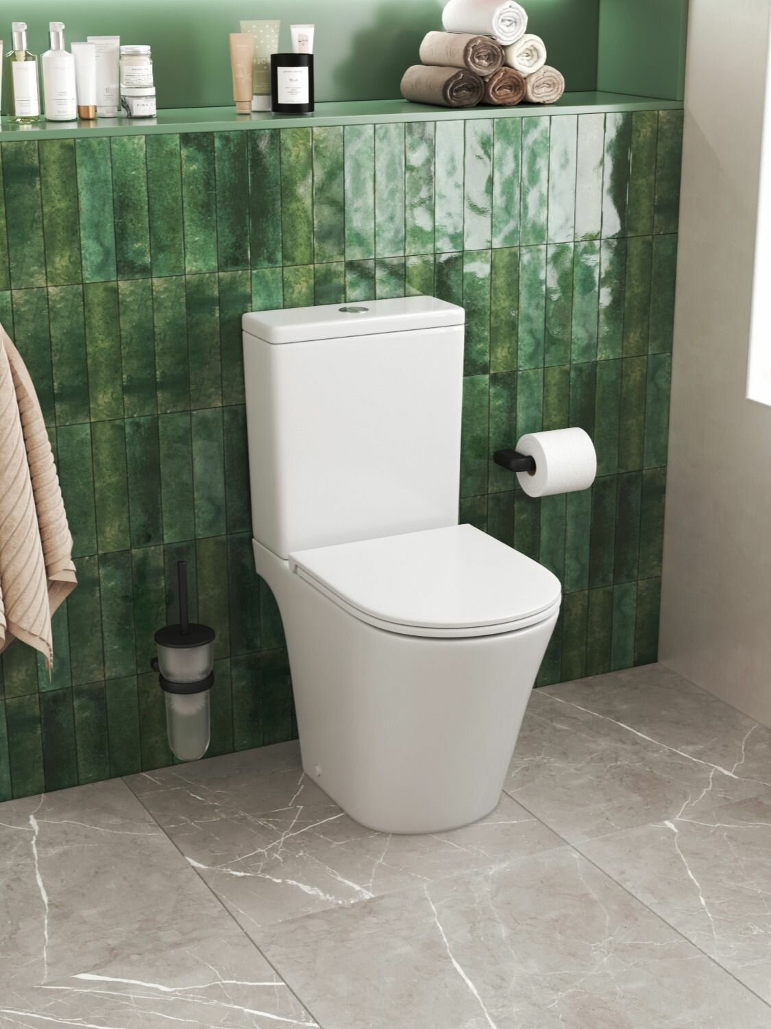 Унитаз напольный с бачком Joki Herba T JK0852037 с безободковой чашей, смыв торнадо, с сиденьем микролифт, цвет белый