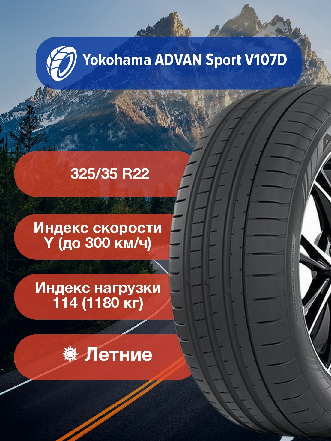 Легковые Летние Шины Yokohama ADVAN Sport V107D 325/35 R22 114Y-R4308 для легковых автомобилей и кроссоверов