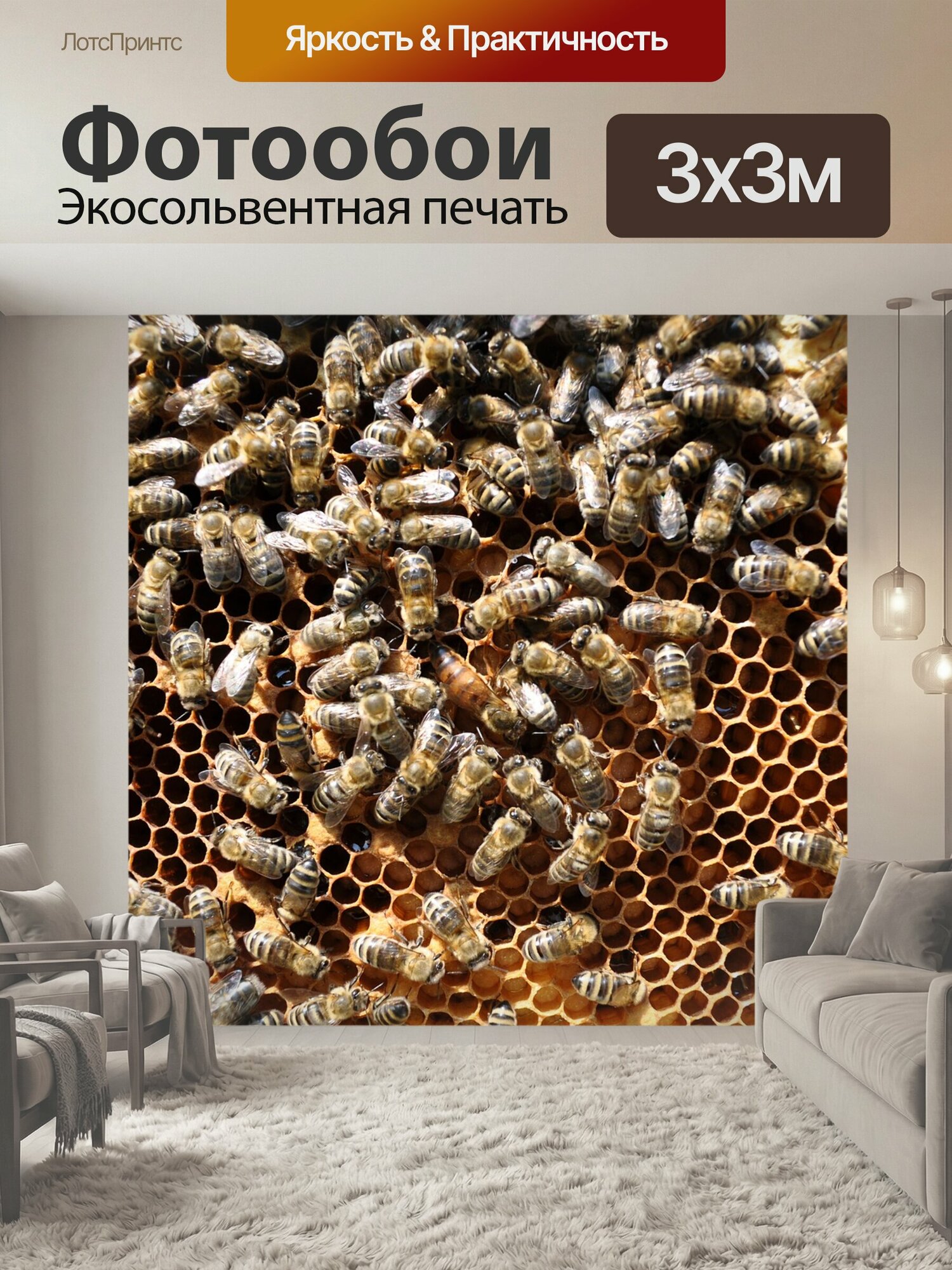Фотообои "Пчелы, сота, пчеловодство" 300x300 см. экосольвентная печать